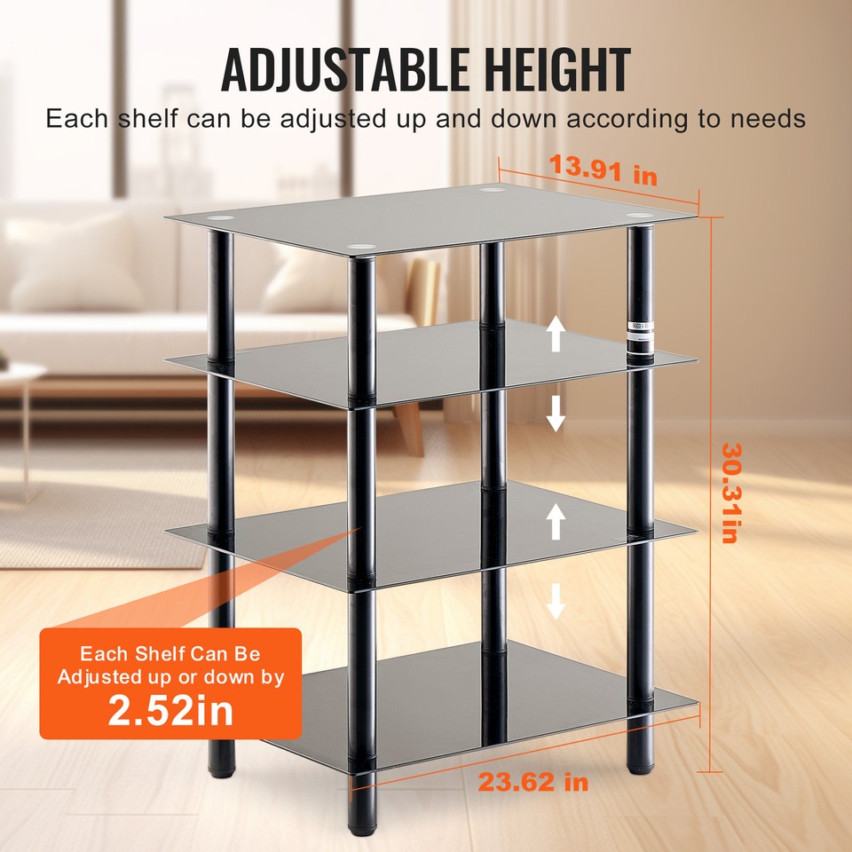 4-Tier AV Media Stand Strengthened Tempered Glass Audio/Video Stand ...