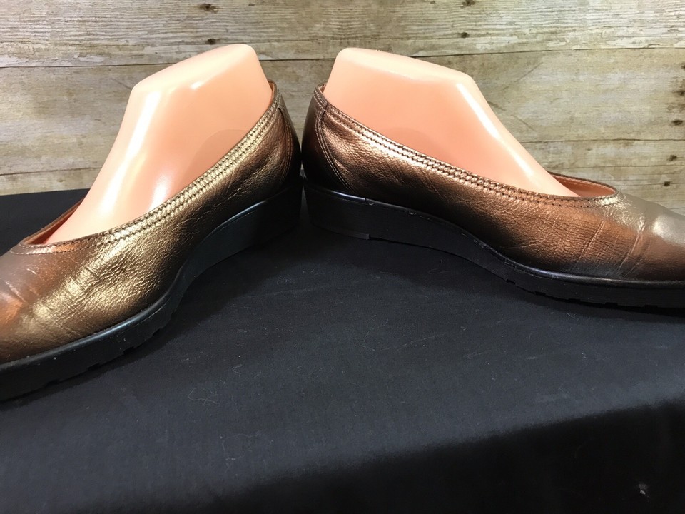 California Magdesians Womans SZ 9M Bronze Leather Wedge Heel Shoes | eBay