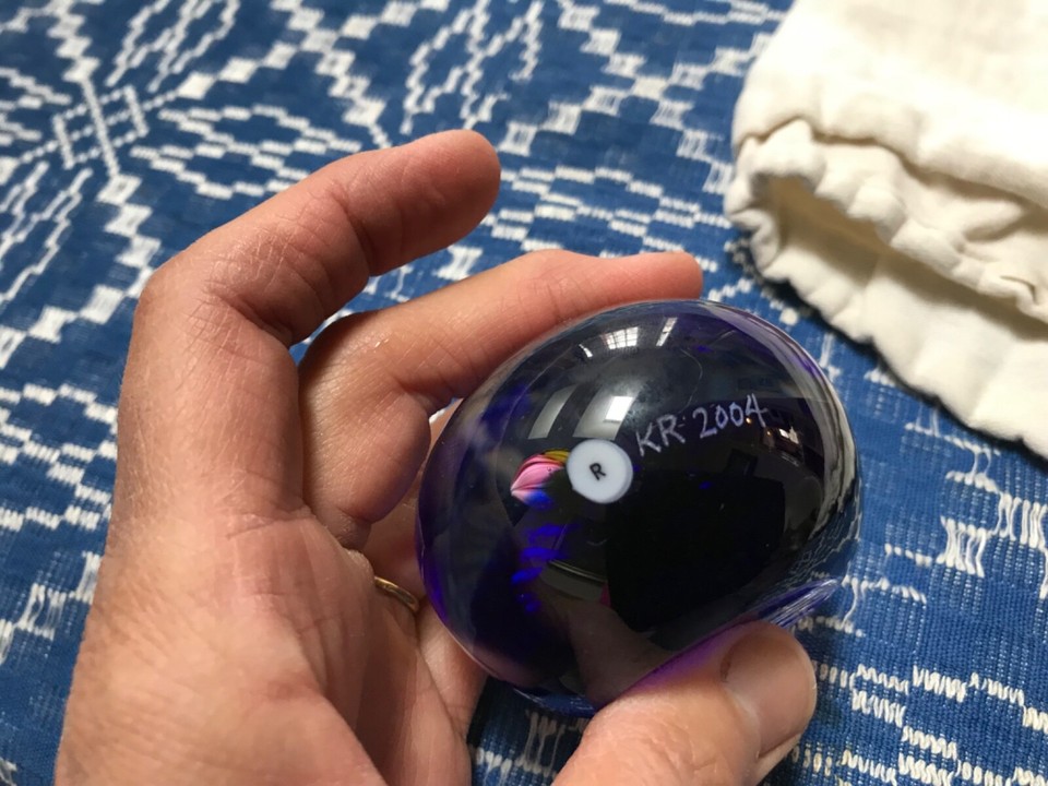 Ken Rosenfeld Lampwork Studio Art Glass Paperweight 2004 cobalt dahlia ...