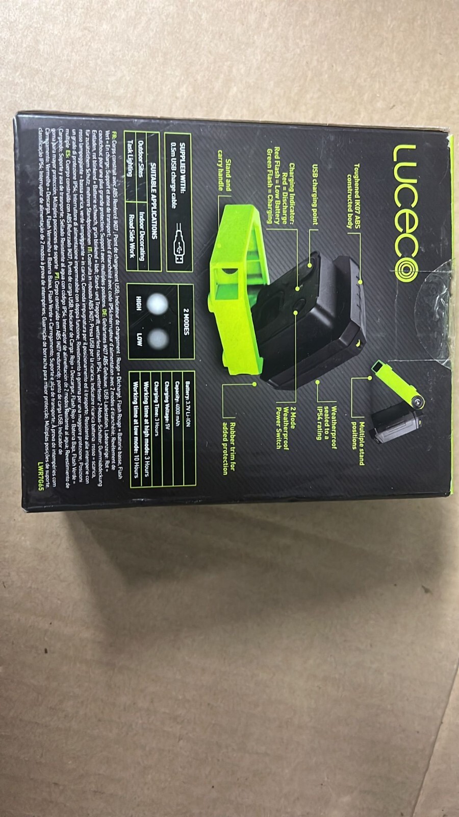 LUCECO Rechargeable Work Light Magnetic USB Cordless Weatherproof IP54 ...