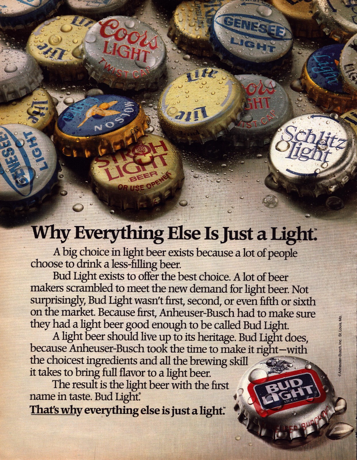 1986 Bud Light Beer Bottle Caps Anheuser-Busch Vintage Print Ad | eBay