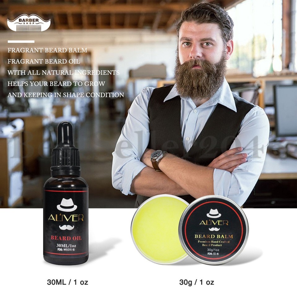 Beard Grooming Kit for Men Gift Set-Beard Oil&Balm&Wood Comb&Apron ...