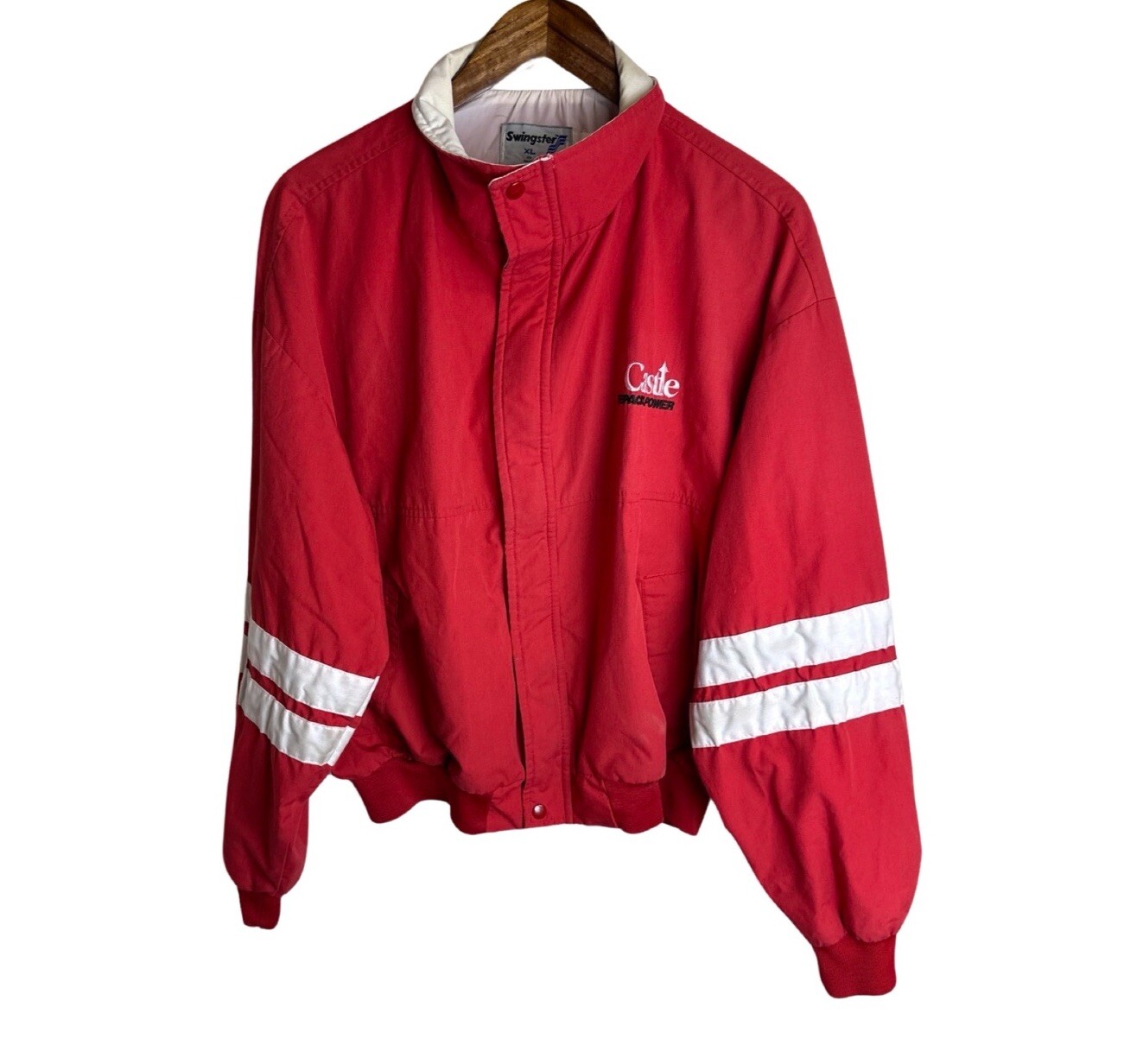Vintage Castle Packs Power Men’s Red Striped Racing Swingster Jacket ...