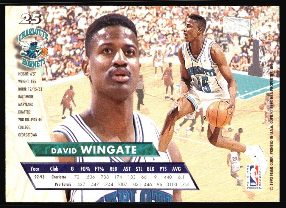 1993 Ultra David Wingate #25 Charlotte Hornets | eBay
