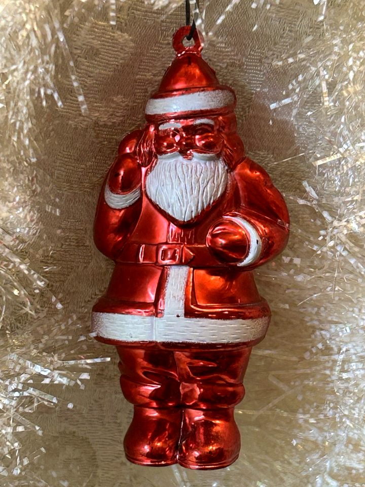 Vintage 1950's Christmas Santa Hard Plastic Ornament Irwin Shiny Red ...