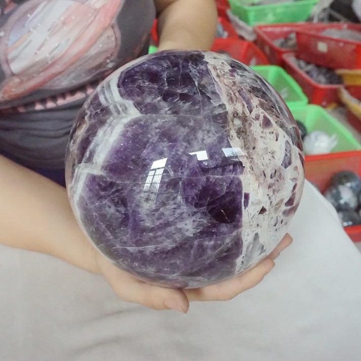 12.6LB Natural Phantom Chevron Amethyst Quartz Crystal Ball Healing ...