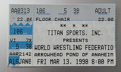 Vintage WWF Ticket Stub 3-13-98 Steve Austin/The Undertaker/The Rock ...