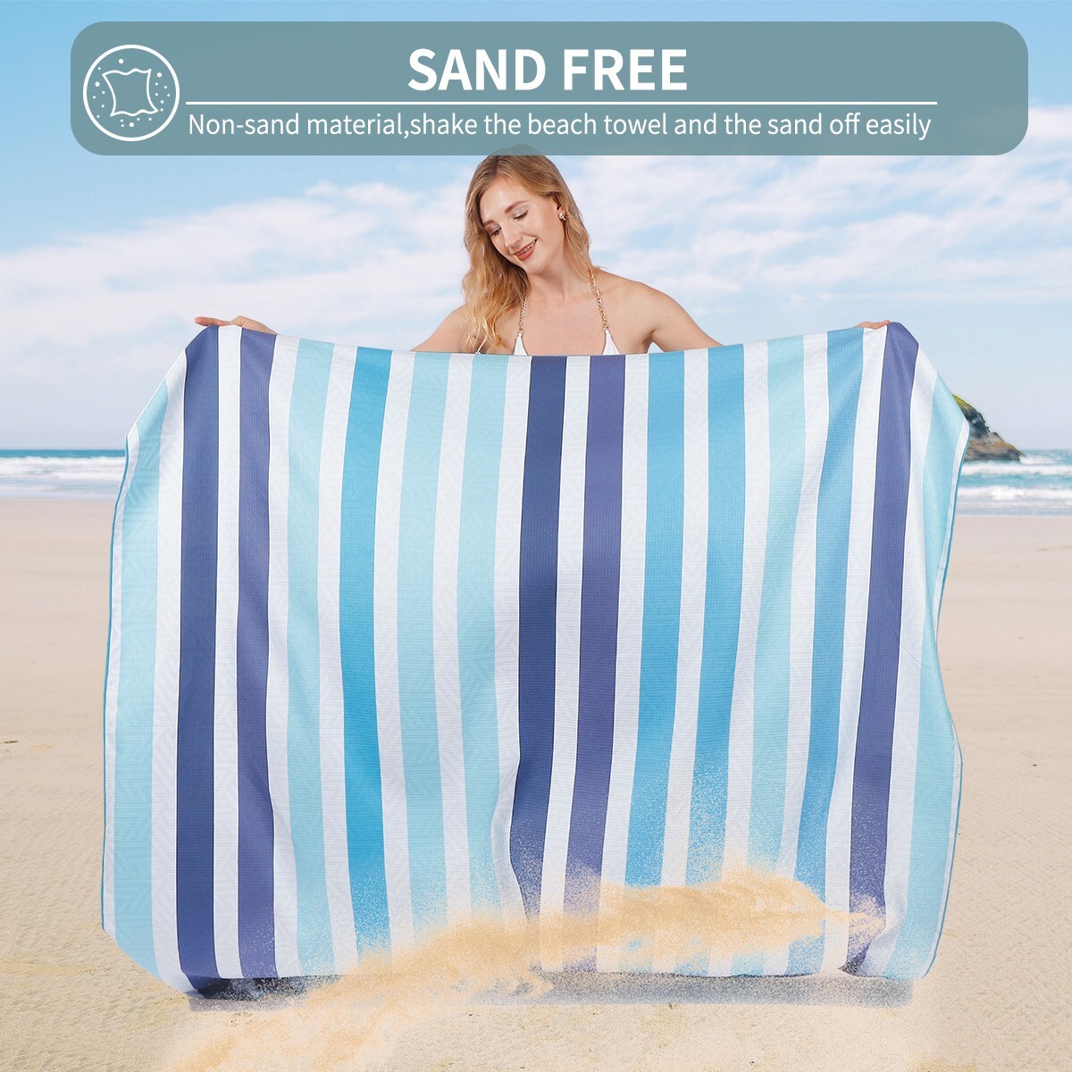 XL BONDI BLUE - Sand Free Beach Towel Quick Dry Absorbent 160x160 cm ...