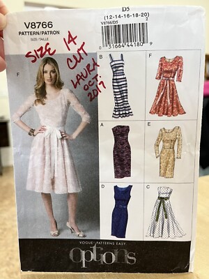 Vogue V8766 Misses Dresses Sz 12-14 CUT Sewing Sleeves & Skirt ...