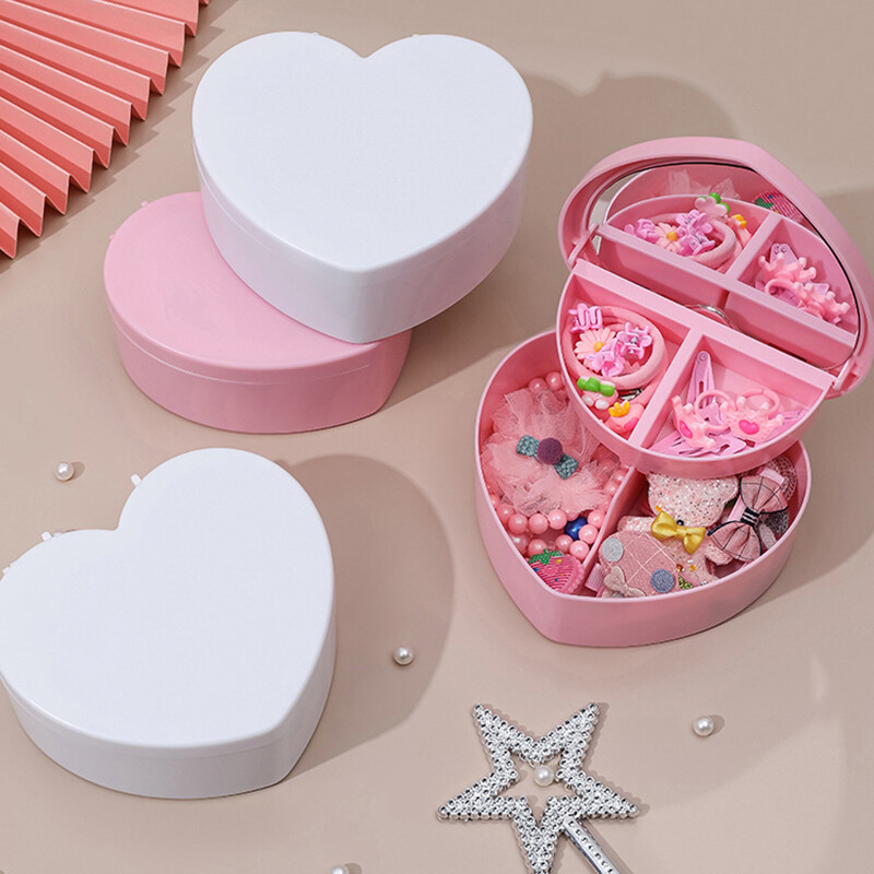 Pink/White Girl Heart Storage Box Student Dormitory Love Double Layer ...
