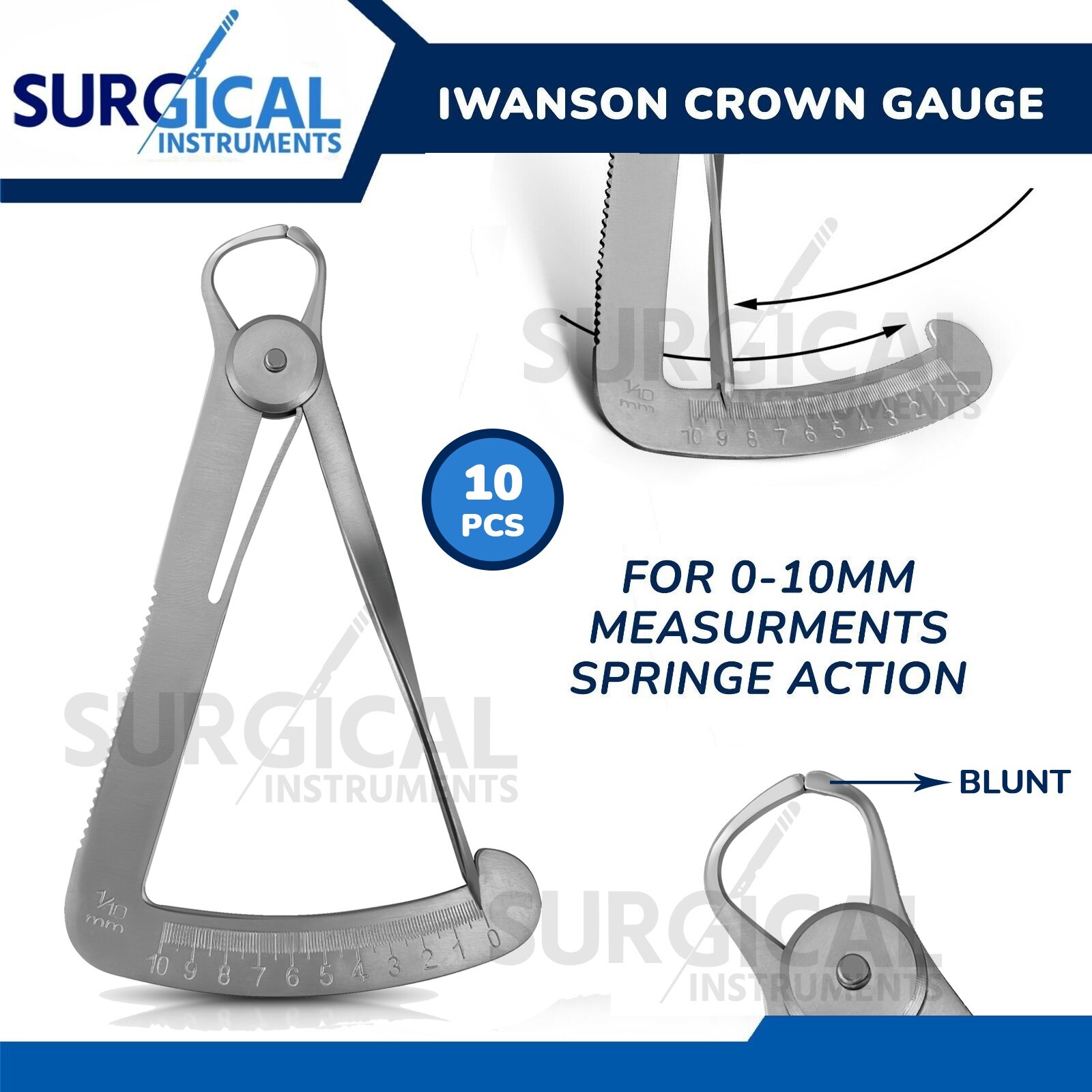 10 Pcs Crown Gauge Iwanson Spring Caliper 4" Blunt For Wax Improved ...