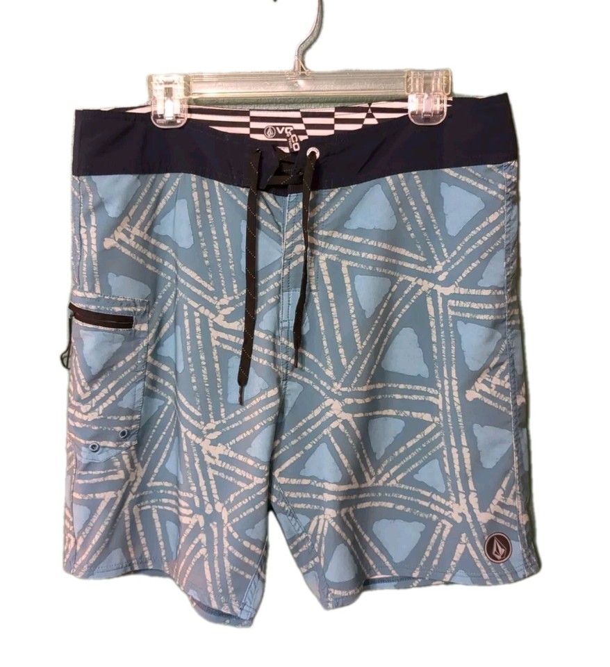 Volcom Swim Shorts Size 34 BLUE Geometric Pattern Stone Trunks | eBay