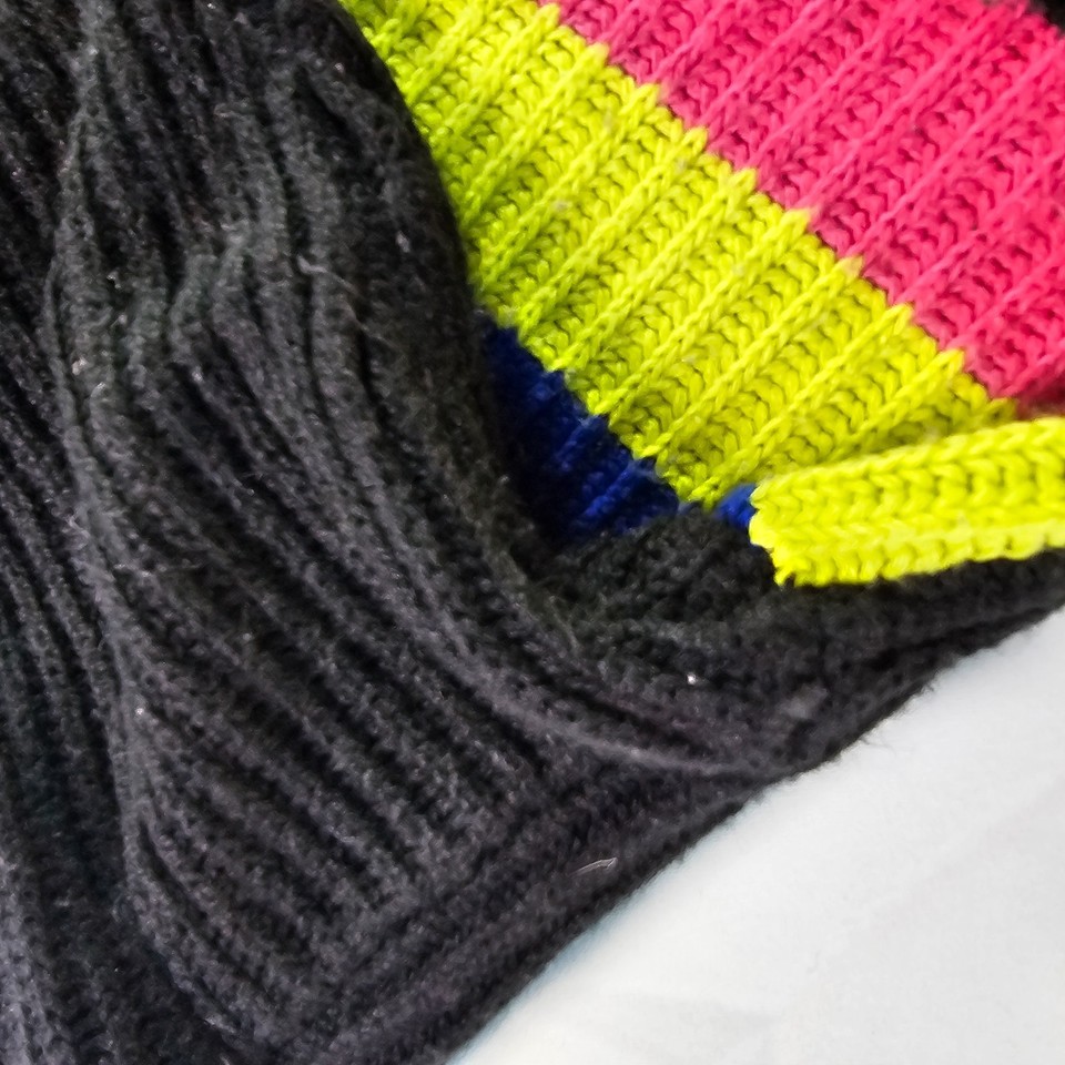 Poof New York Rainbow Stripe Sweater Women’s Size L Black Knit Pullover ...