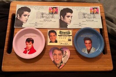 Vintage Elvis Memorabilia Lot Collection Magnet Bowl Envelope License ...