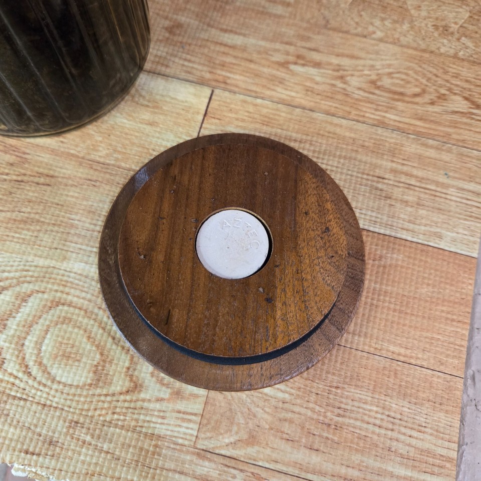 Vintage Aztec Ribbed dark Glass Tobacco Humidor Jar with Wood Ship Lid ...