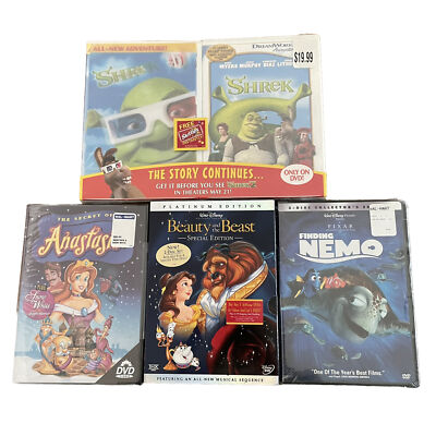 Lot 4 Movies Disney Shrek 3D Nemo Anastasia Beauty Beast DVD Factory ...
