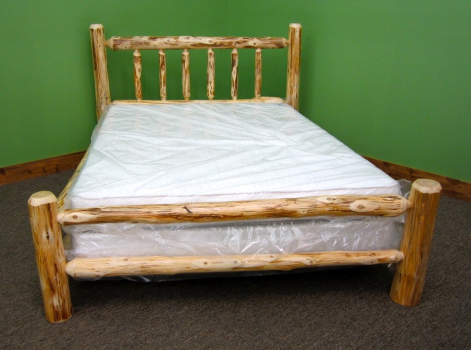 Northern Rustic Pine Log Bed - Queen - Double Side Rails/Solid Wood ...