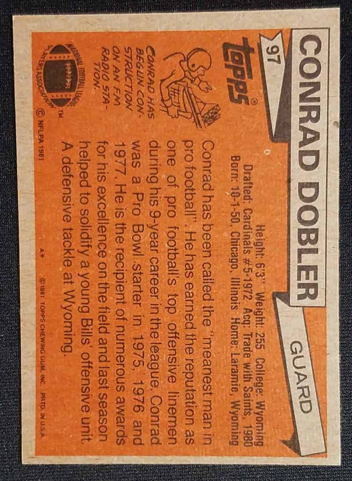 1981 Topps #97 Conrad Dobler Buffalo Bills NR-MINT | eBay