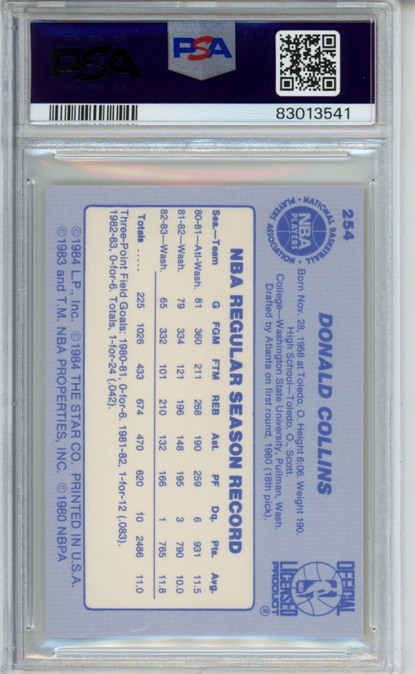 1983-84 Star #254 Don Collins PSA 9 Mint Corners Centered Warriors | eBay
