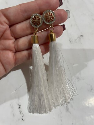 Round Bling Scroll Tassel Earrings NEW Gold Tone White | eBay