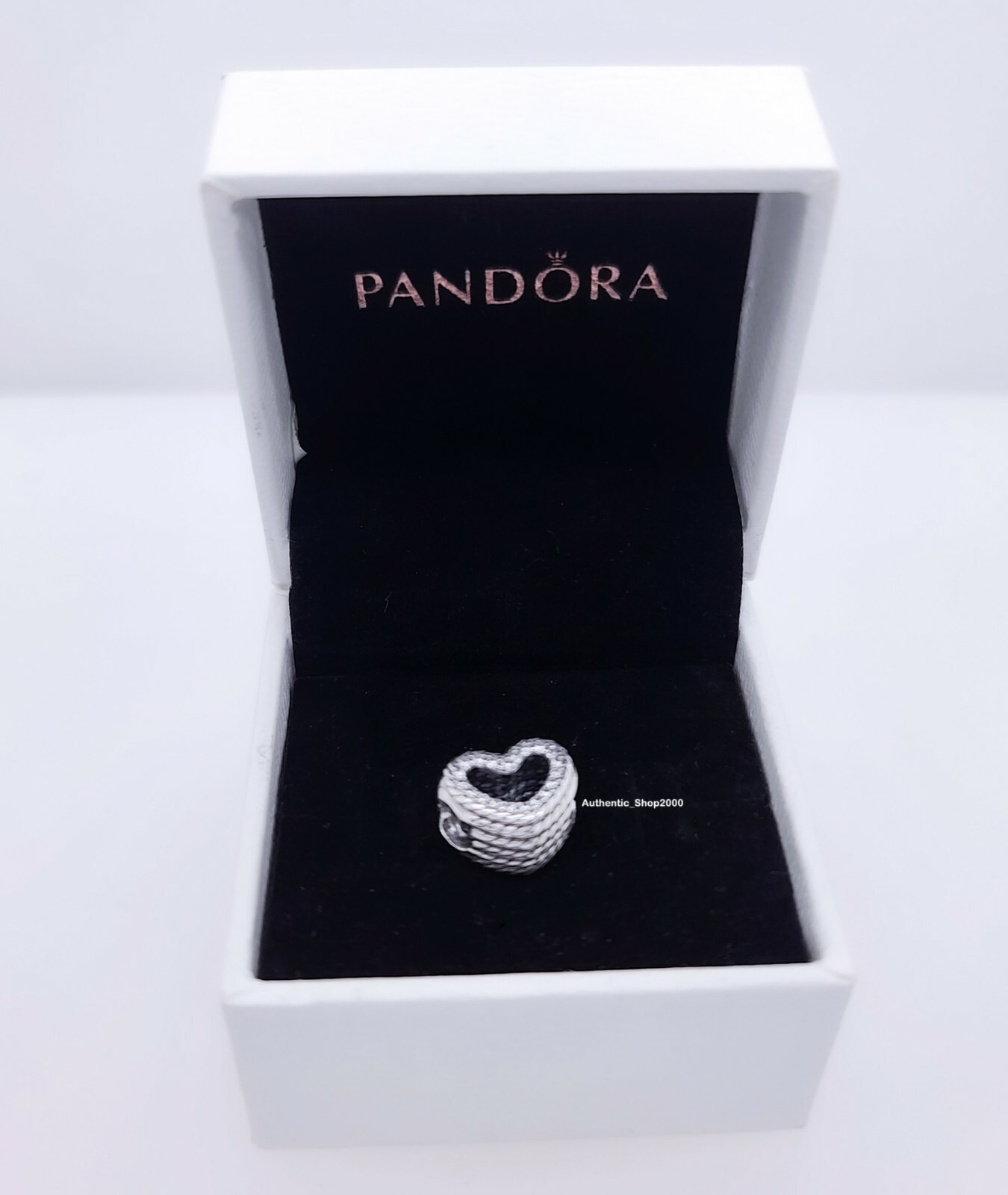 New 100% Authentic PANDORA 925 Snake Chain Pattern Open Heart Charm ...