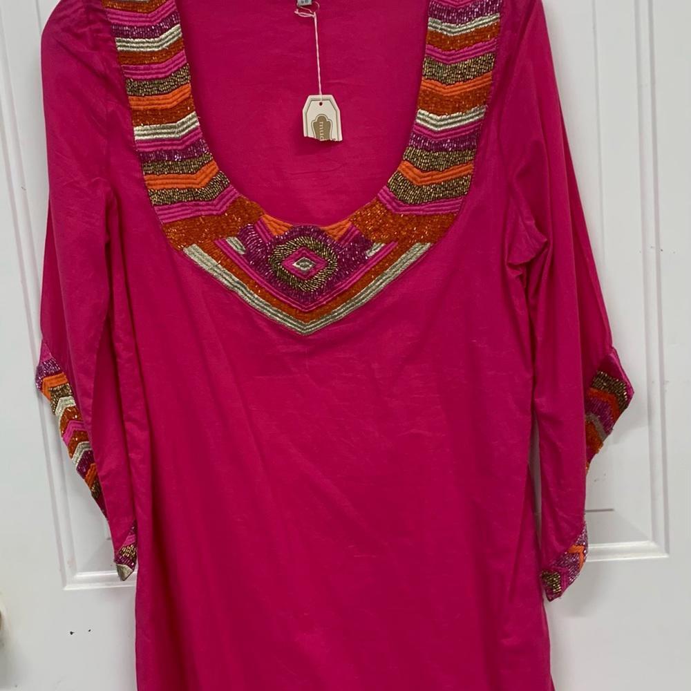 NWT Mud Pie hot pink beaded cover up. Sleeves and collar are beaded. Sz ...