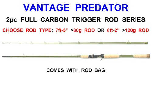 FLADEN VANTAGE 2pc PREDATOR TRIGGER ROD 24T CARBON BAITCASTER SPINNING ...