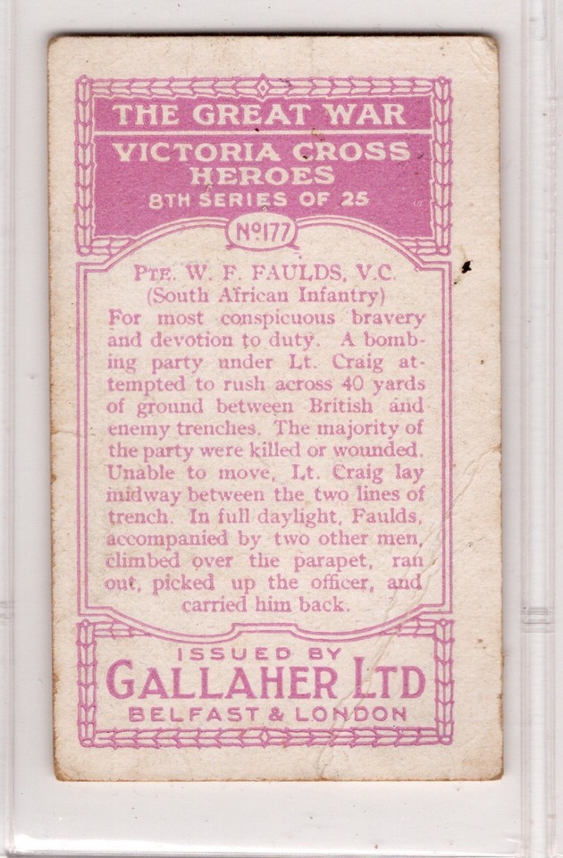 Gallaher Great War Victoria Cross c1916 William Faulds South African ...