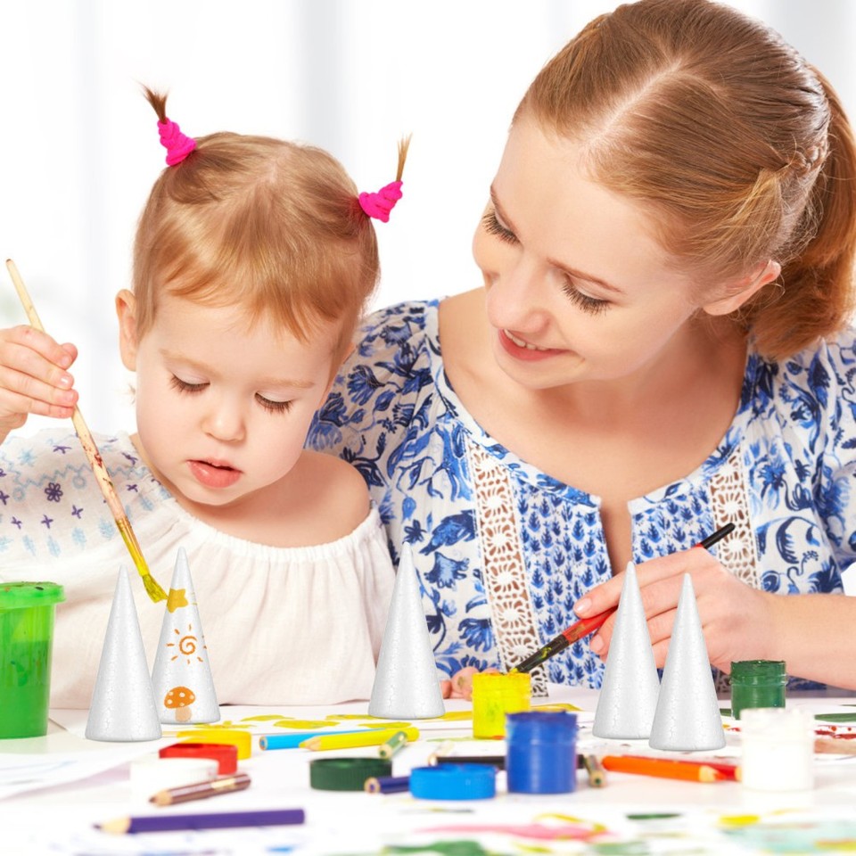 12 Pcs Solid White Foam Craft Cones 10 cm DIY Children Handmade ...