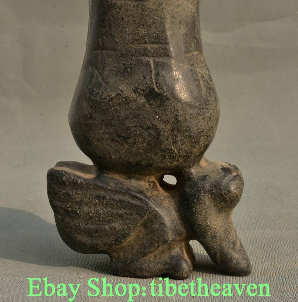 22CM Rare Old Chinese Hongshan Culture Meteorite Bird Beast Tank Jug ...