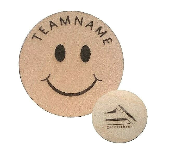 Smiley Face Geocaching Wooden Nickel Swag | Grelly UK