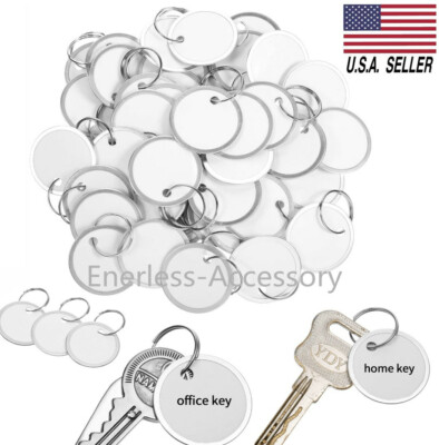 25/50/100-Pack White Paper Key ID Label Name Tags w/ Split Ring Rim Tag ...