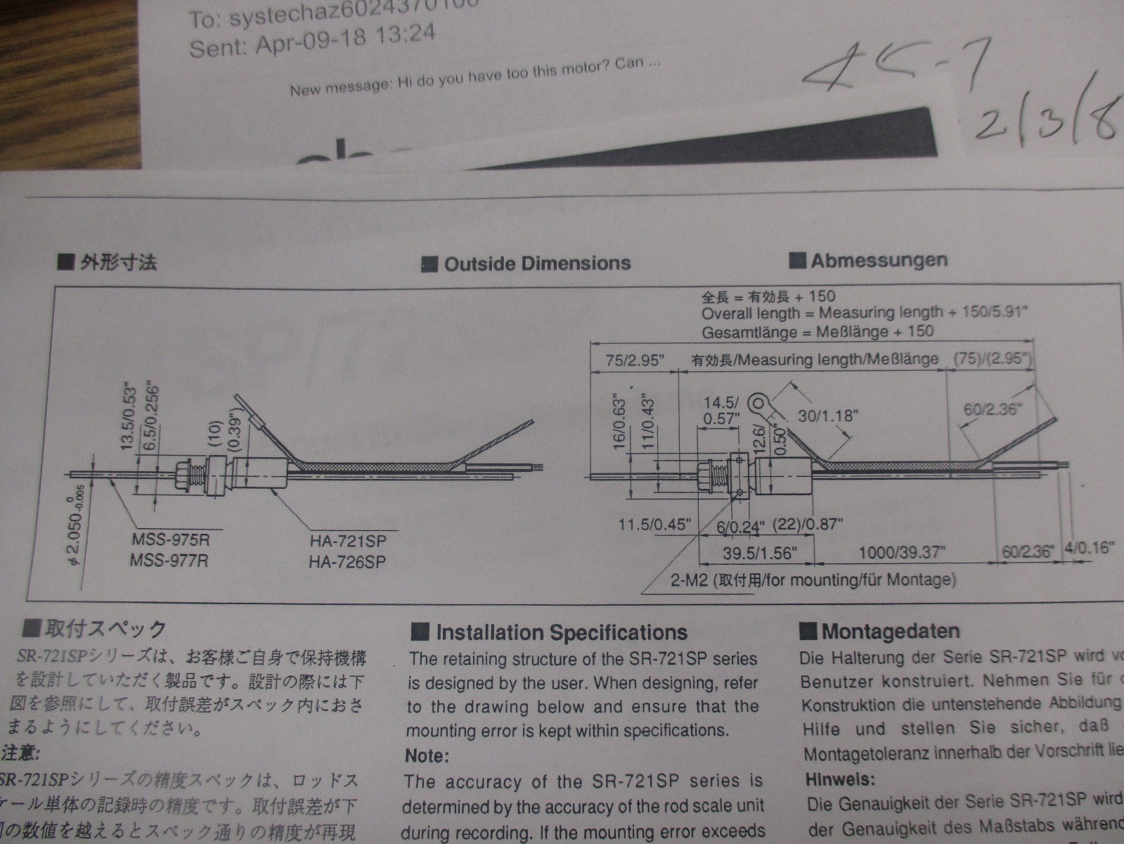 Sony Magnescale Sr-721sp Dummy Scale Rod 2mm Dia SR721SP for sale ...