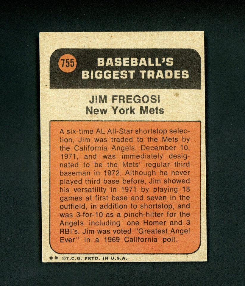 Jim Fregosi 1972 Topps Traded - NY Mets #755 NM | eBay