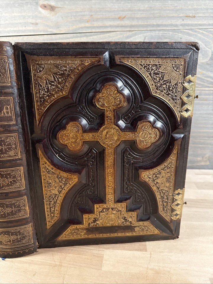 1877 HOLY BIBLE latin vulgate DOUAY RHEIMS rare CHALLONER antique OLD ...