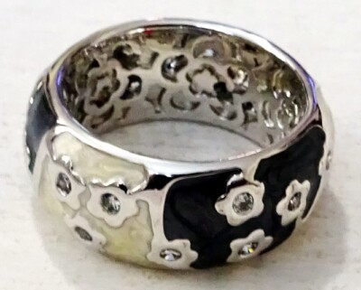 Retired QVC Enameled Silver Plated Crystal RING Size 6.5 Lauren Adams ...