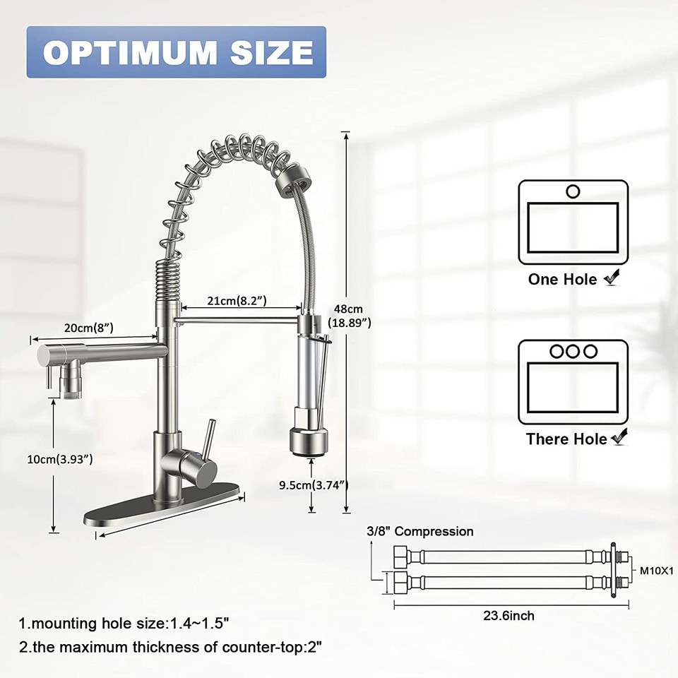 Spring Kitchen Sink Faucet Pull Down Sprayer Swivel Single Handle Hole ...