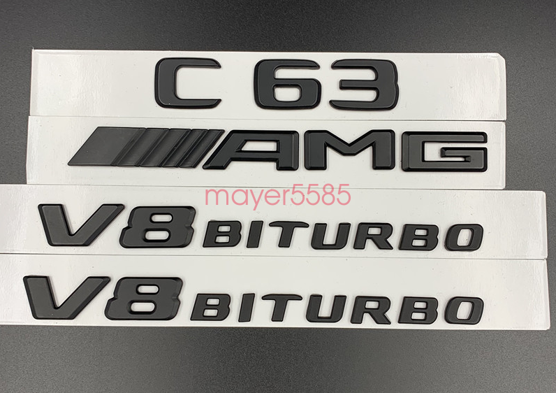 Matte black C63 AMG V8 BITURBO Trunk Emblem Badge Sticker For Mercedes ...