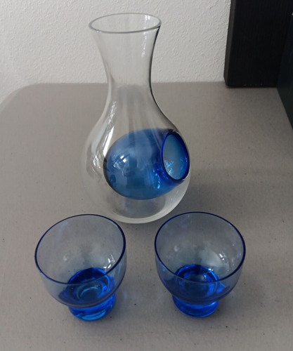 Tokyo Sasaki Glass Cold Sake Set Carafe Colbalt Blue Japanese Boxed ...
