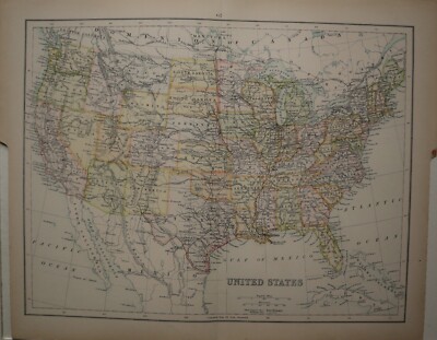 1871 ANTIQUE MAP UNITED STATES CALIFORNIA FLORIDA WISONSIN DAKOTA ...