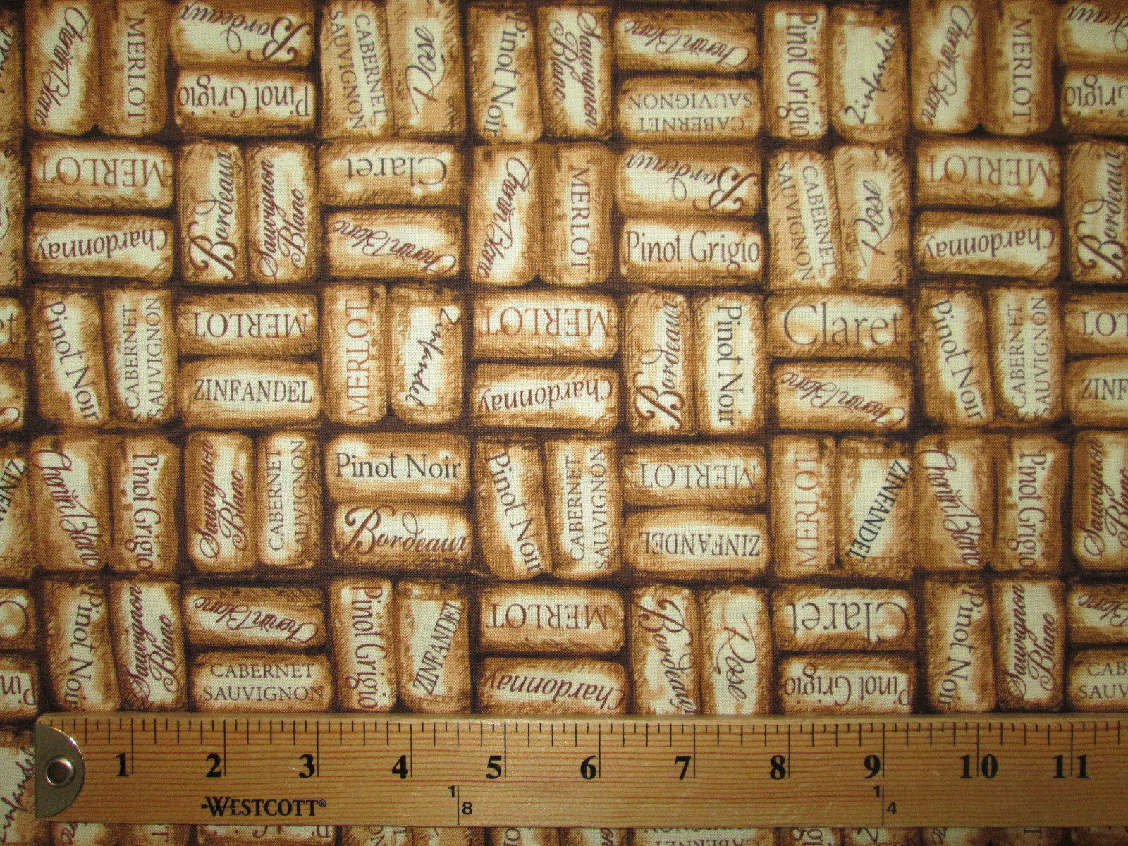 CORKS WINE CORK STAMPED NAMES MERLOT TAN BROWN PACKED COTTON FABRIC ...