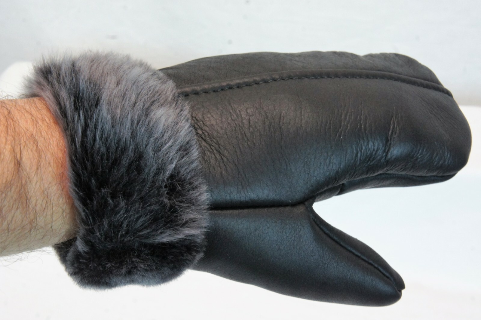 REAL GENUINE SHEEPSKIN SHEARLING LEATHER MITTENS UNISEX BLACK / GRAY ...