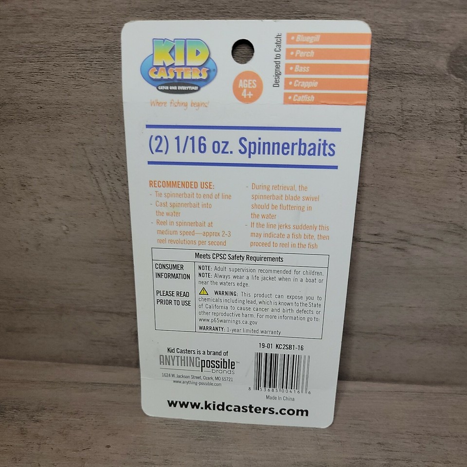 Kid Casters 2x 1/16 Oz. SPINNER LURE!! 1/32oz Children’s Fishing Lures ...