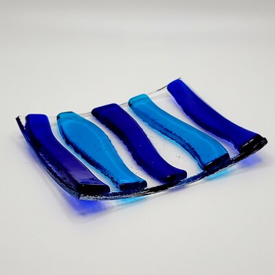 Handmade fused glass Turquoise & blue trinket dish / soap dish | eBay UK