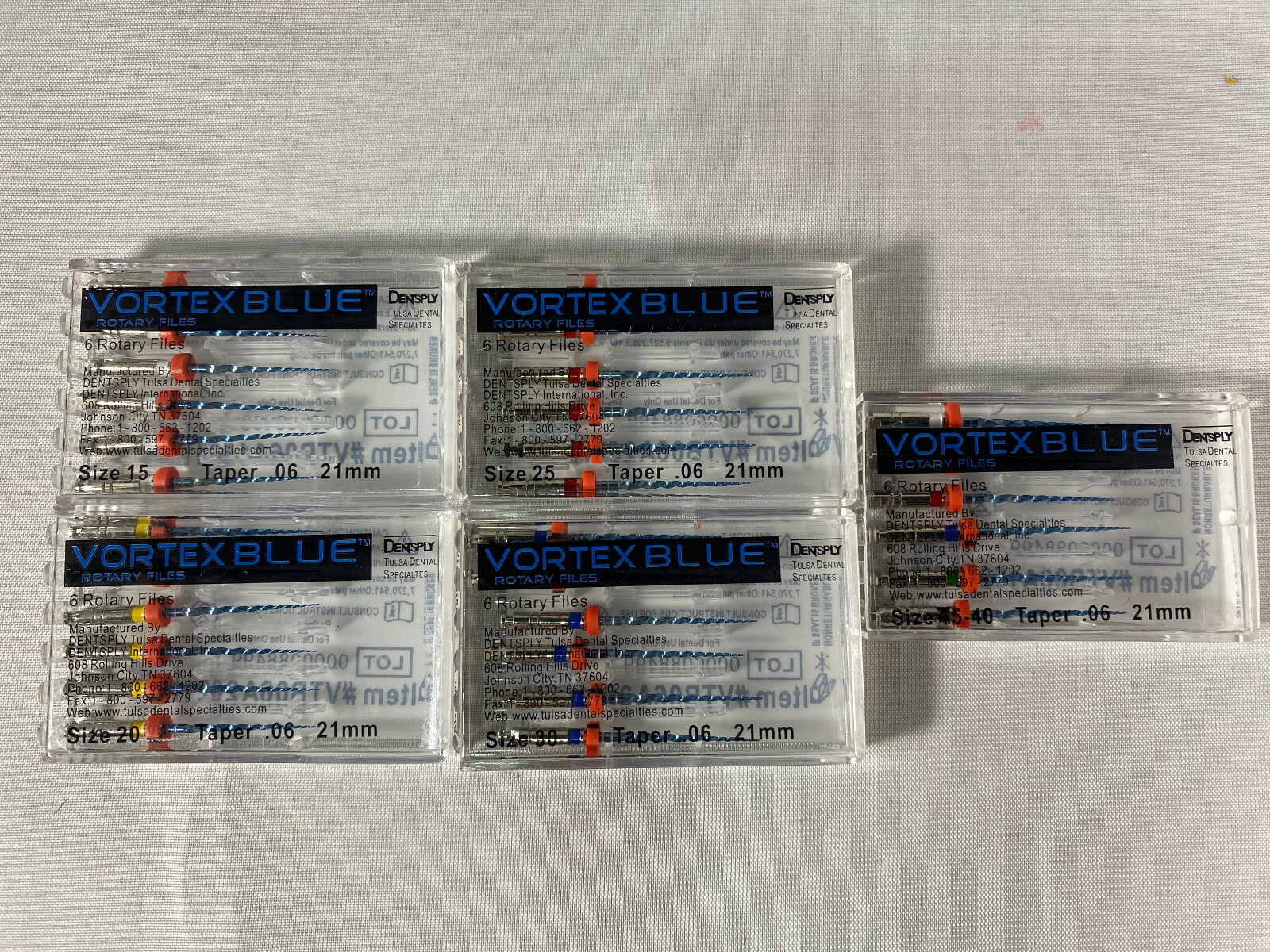 Dentsply Tulsa Dental Vortex Blue 21, 25, 30mm all Taper rotary files 6 ...