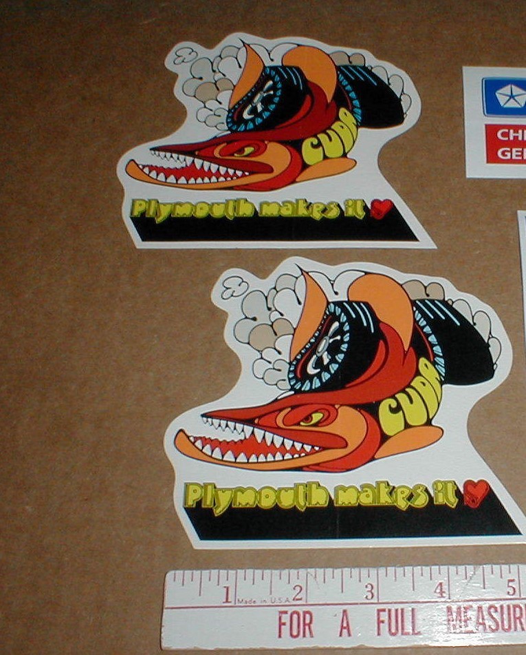 2 Mopar Plymouth Makes It Cuda vtg old drag racing decal stickers ...