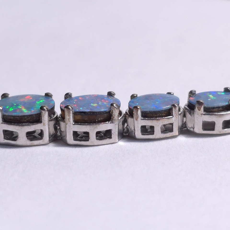 STS 4.77ctw Boulder Opal Adjustable Bolo Bracelet Platinum Plated 925 Silver | eBay