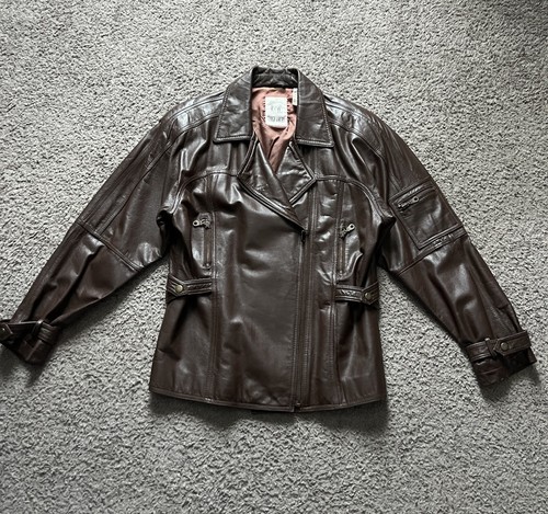 Vintage Together Leather Jacket Large Womens Brown Metal Zip Moto 80s ...
