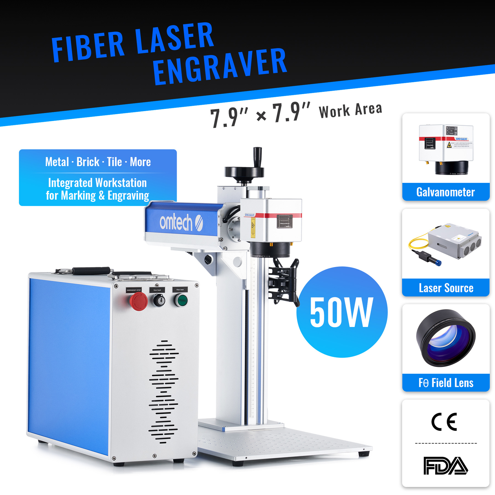 OMTech 50W Desktop Fiber Laser Cutter & Engraver for Marking Gold Steel ...