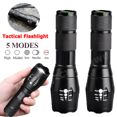 Super-Bright 90000LM LED Tactical Flashlight 5 Modes Zoomable Torch ...